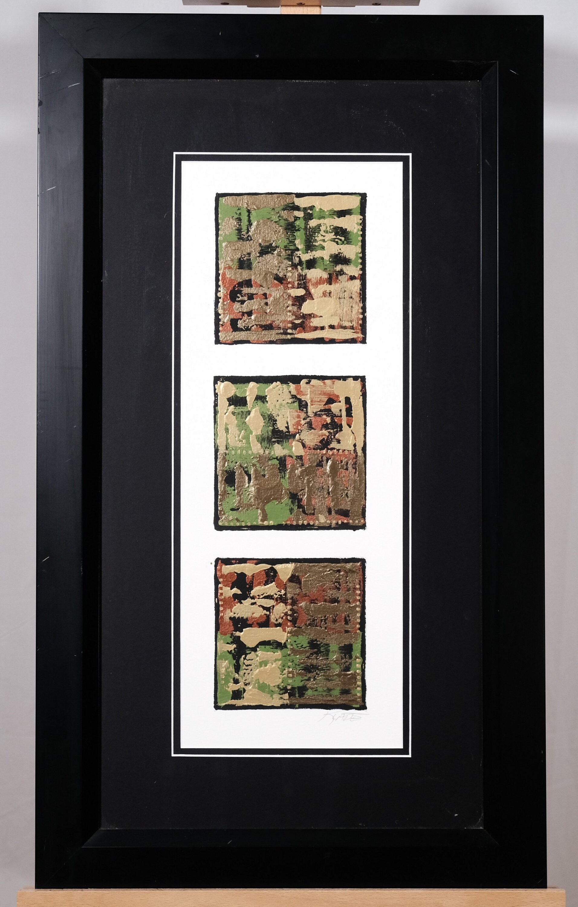 Klade Abstract Metallic Triptych on Paper Matted, Framed & Ready to ...