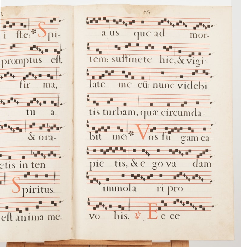 17th Century Latin Antiphonal Music Vellum(?) Manuscript 18" × 12" Four ...