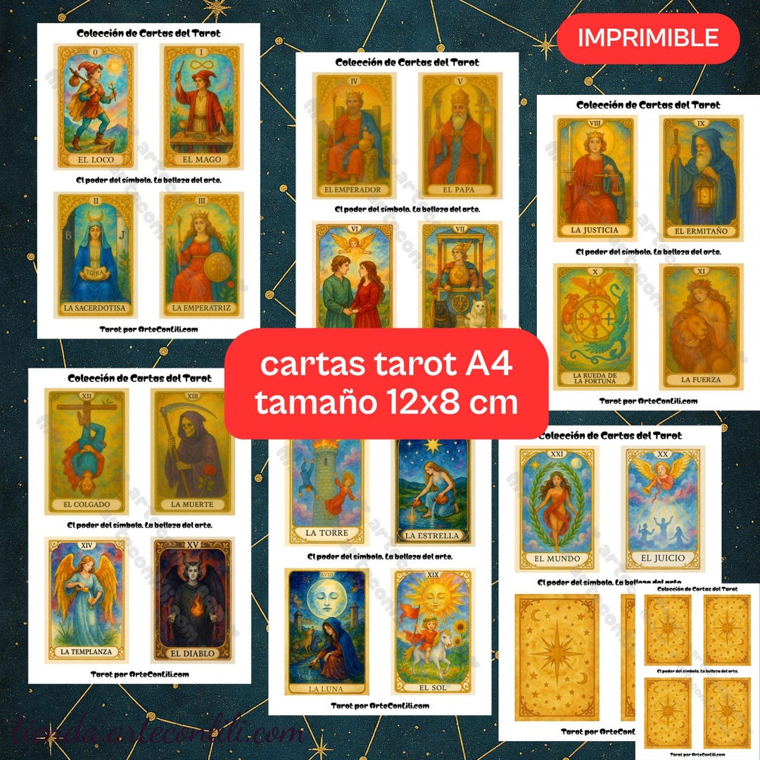 Printable Tarot Cards – 22 Major Arcana in PDF and JPG – A4 Size With ...