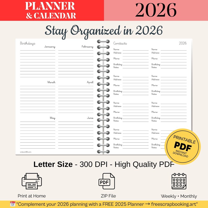 2026 Weekly & Monthly Planner | Letter Size 8.5x11 | Sunday Start ...