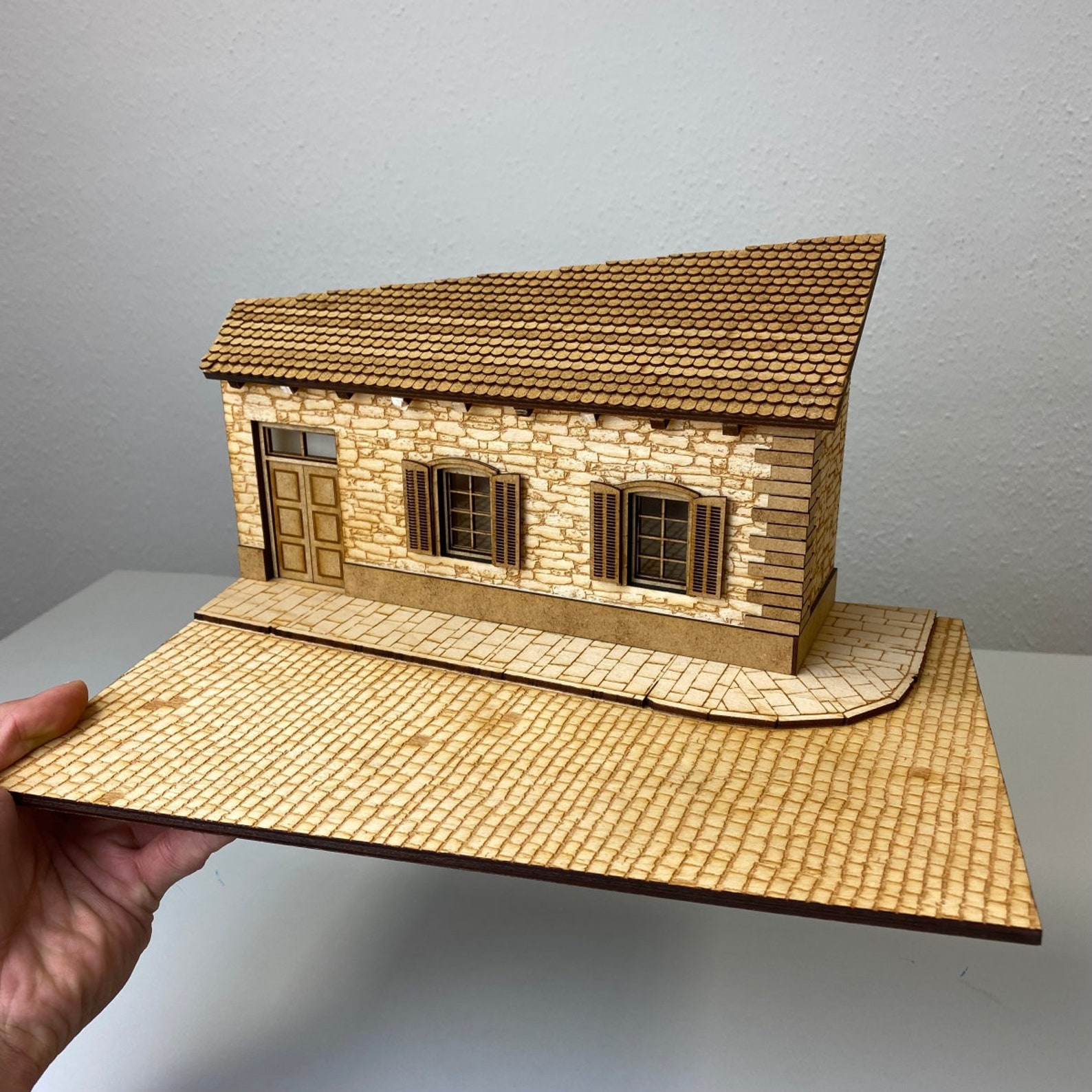 House With Masonry and Street 1:35 - Laser Cut Kit Made of Wood to ...