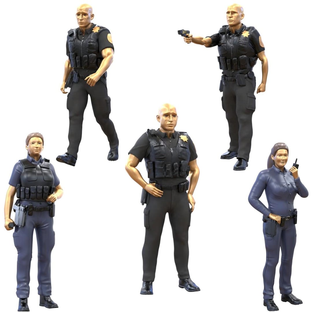 US Police Officers - Resin Figure Set - 5 Pieces - 1:24, 32, 35, 48, 72 ...