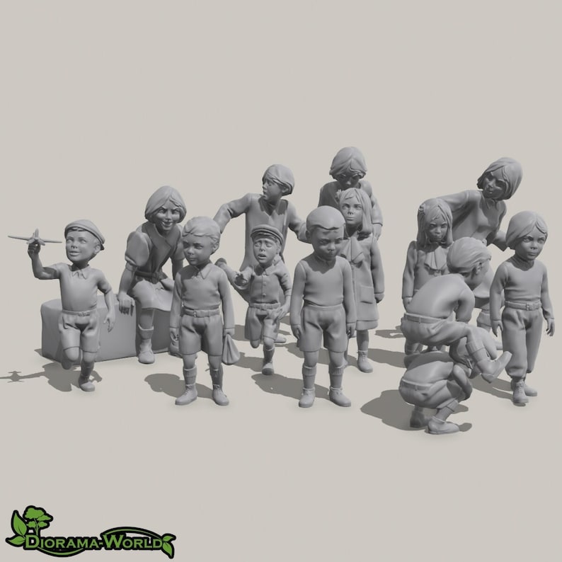 Children's WW2 Set - Resin Figures Set - 13 Pieces - 1:24, 32, 35, 48 ...