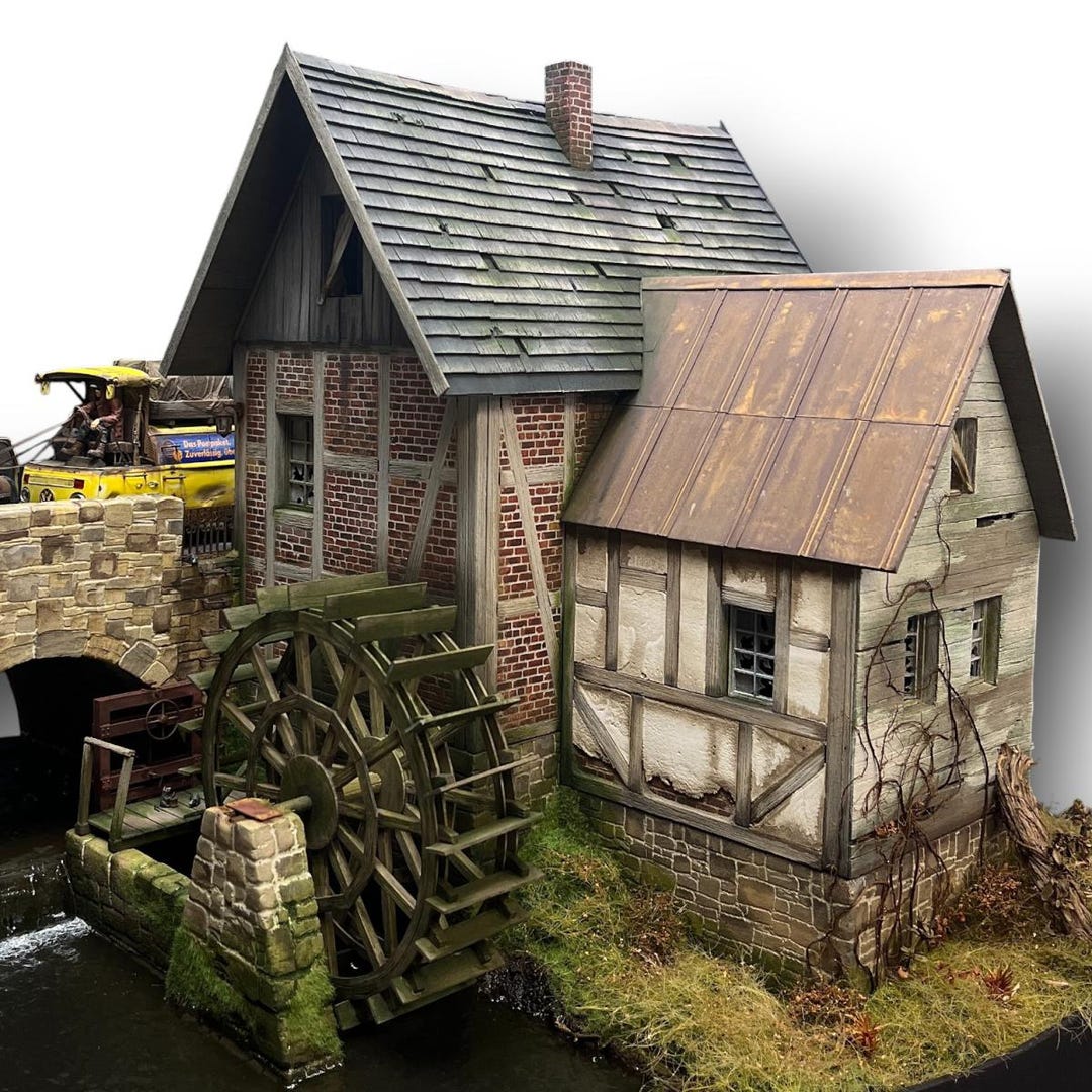 Watermill Model 1:35 With Water Wheel for Diorama – Laser-cut Wooden ...