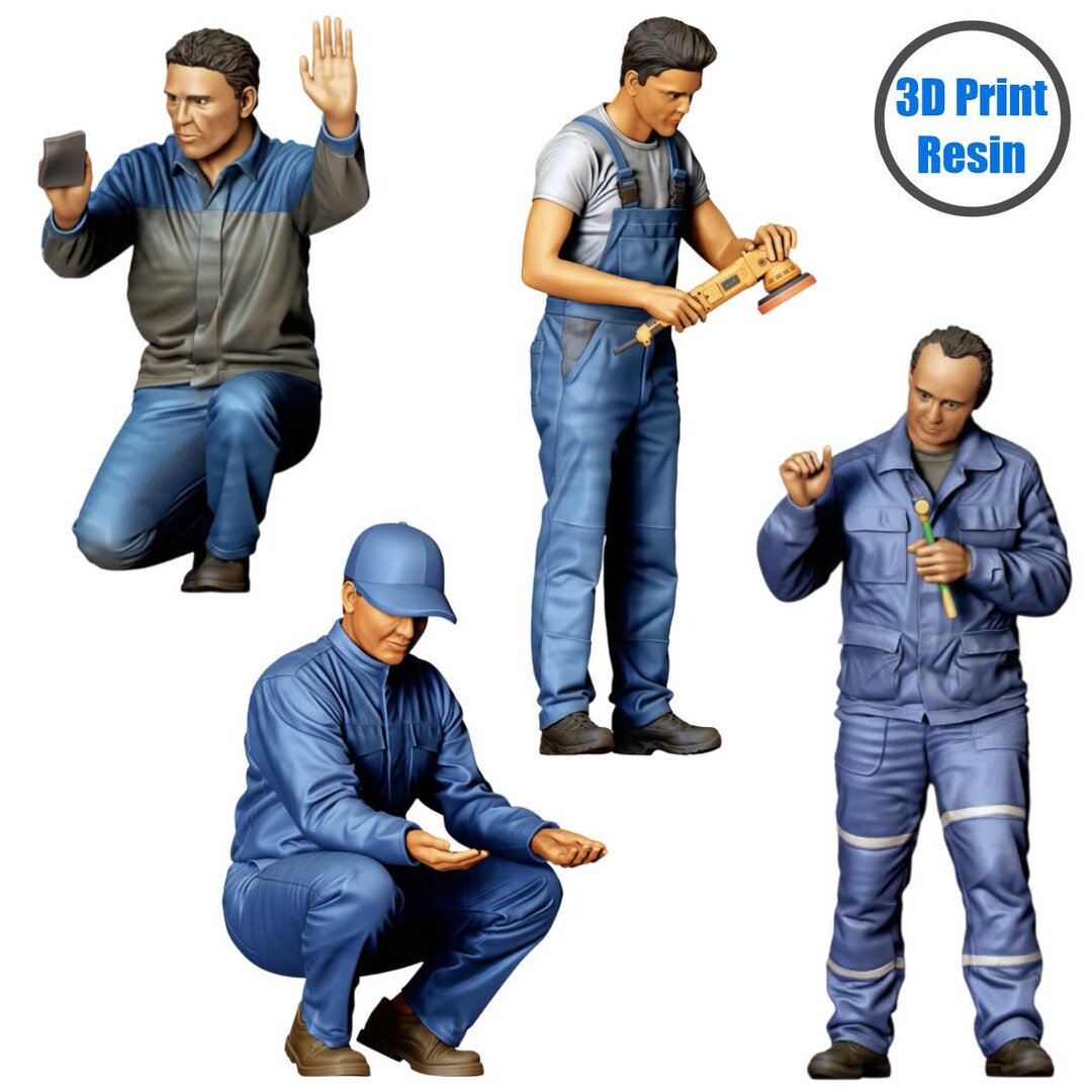 Male Car Mechanic - Resin Miniature Set - 4 Pieces - 1:24, 32, 35, 48 ...