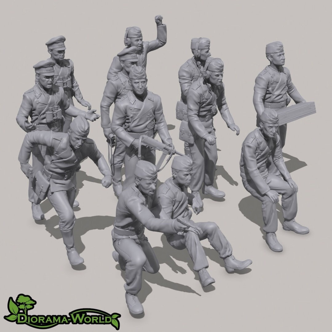German Tank Crew - WW2 Resin Figures Set - 12 Pieces - 1:24, 32, 35, 48 ...