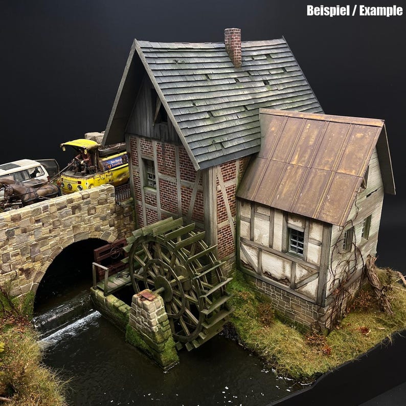 Watermill Model 1:35 With Water Wheel for Diorama – Laser-cut Wooden ...