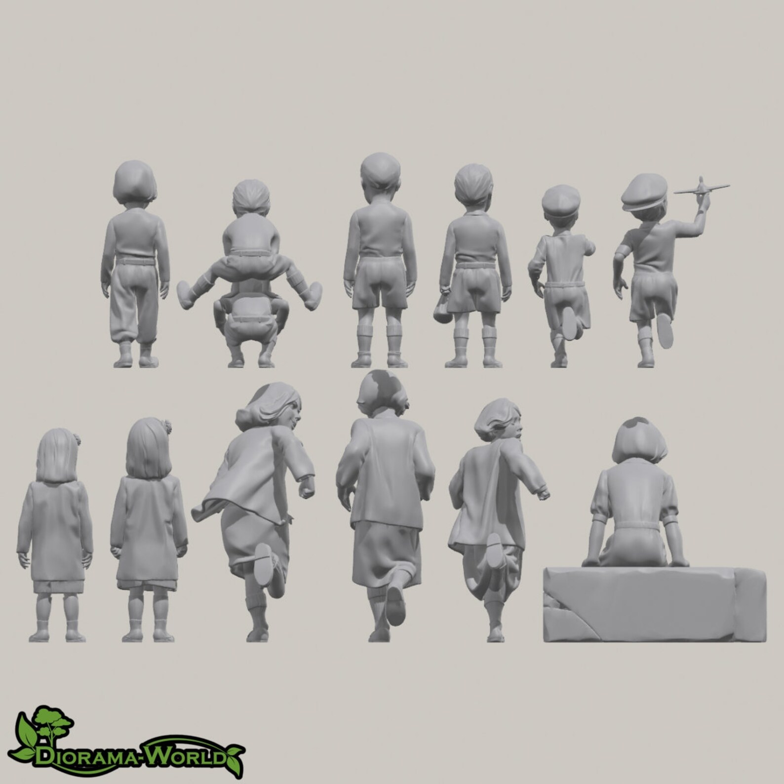 Children's WW2 Set - Resin Figures Set - 13 Pieces - 1:24, 32, 35, 48 ...