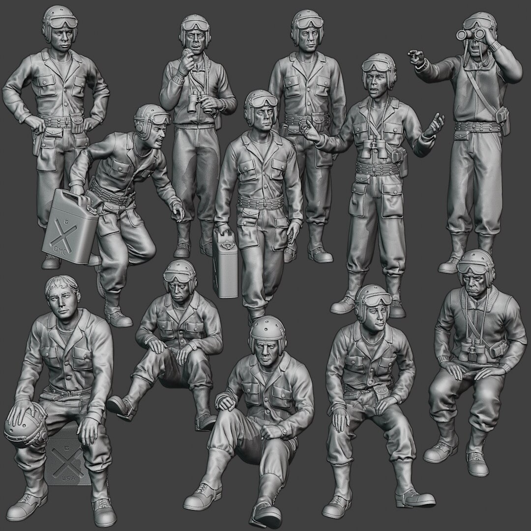 U.S. Tank Crew - WW2 Resin Figures Set - 12 Pieces - 1:24, 32, 35, 48 ...