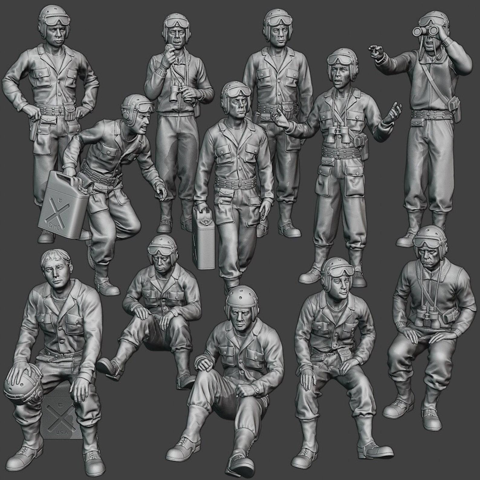 U.S. Tank Crew - WW2 Resin Figures Set - 12 Pieces - 1:24, 32, 35, 48 ...