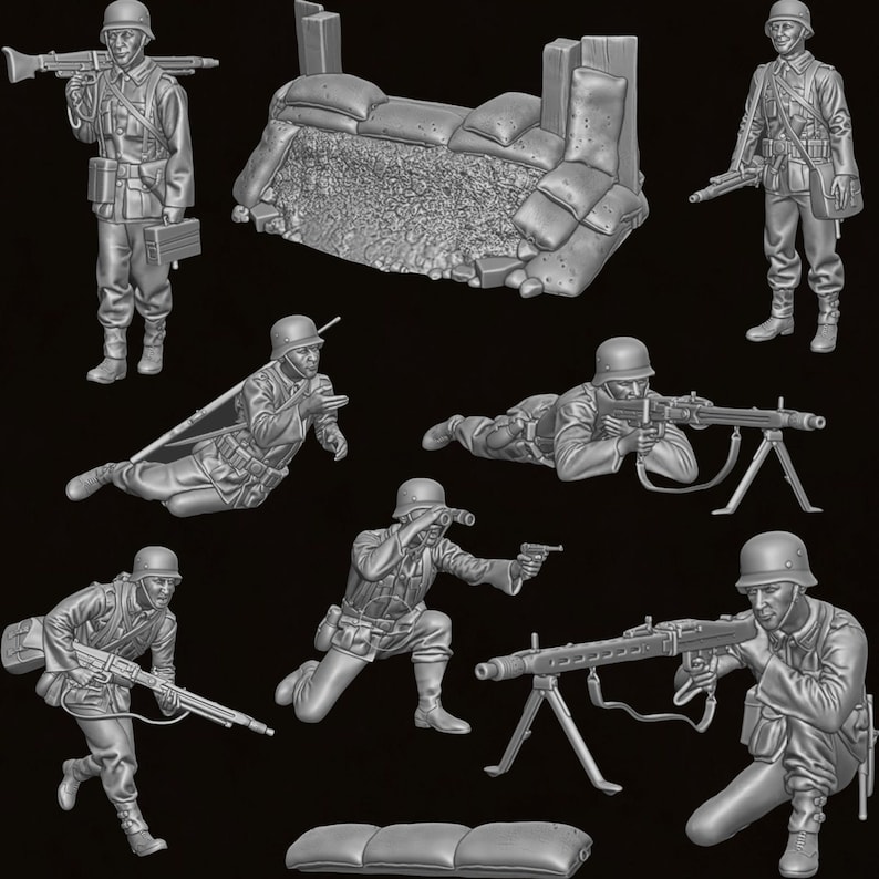 Model Figures - German Soldiers in a Combat Set With MG42 WW2 - Scale 1 ...