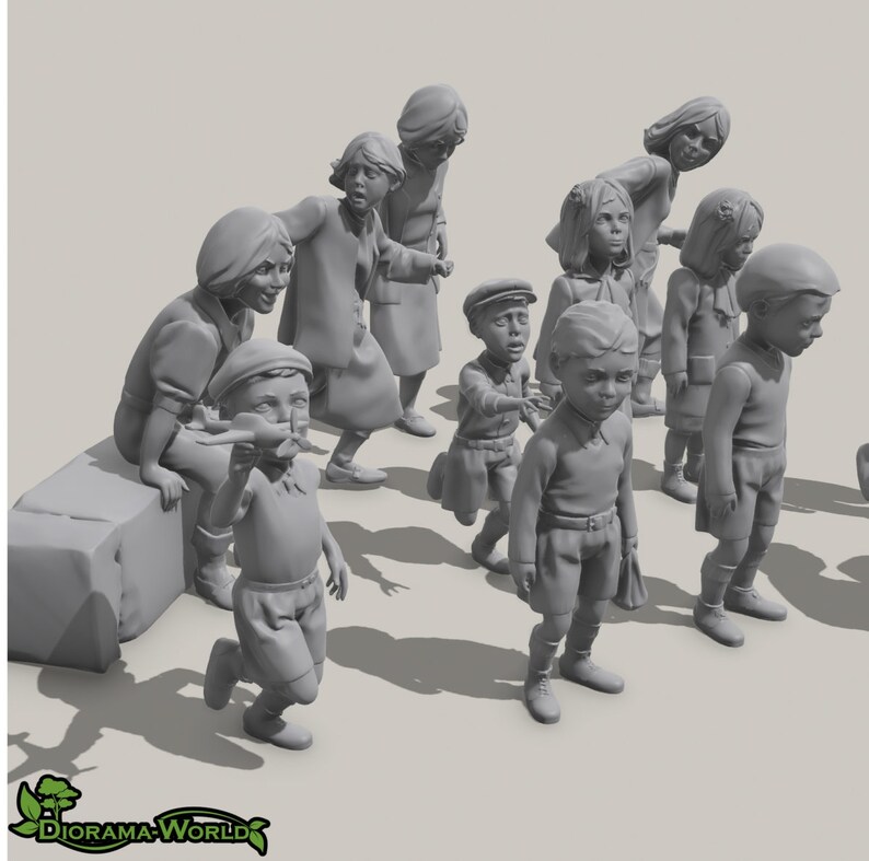 Children's WW2 Set - Resin Figures Set - 13 Pieces - 1:24, 32, 35, 48 ...
