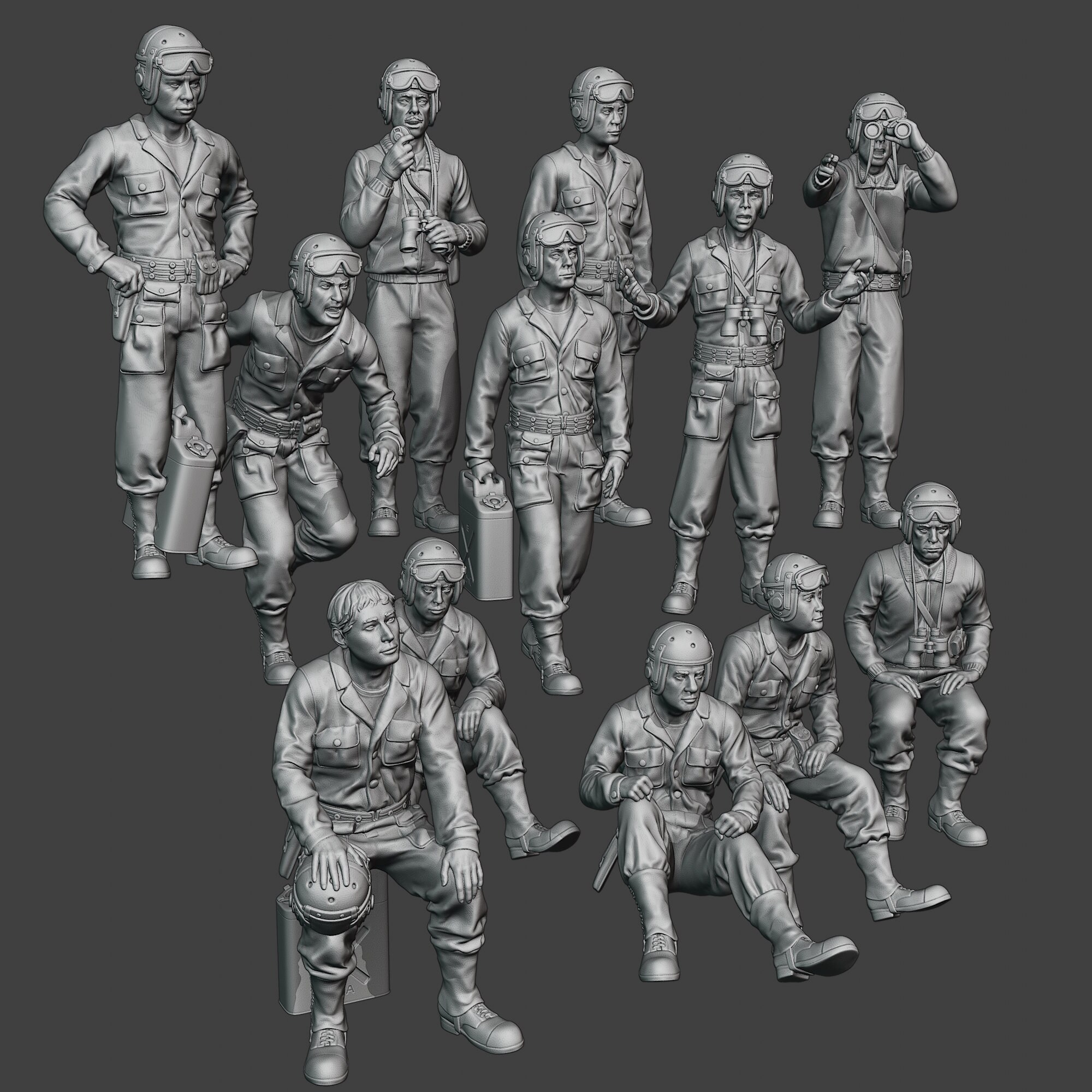 U.S. Tank Crew - WW2 Resin Figures Set - 12 Pieces - 1:24, 32, 35, 48 ...