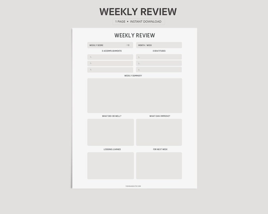 Weekly Review Printable Digital Productivity Review Planner Weekly ...