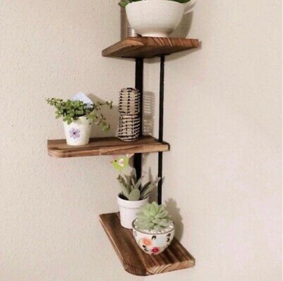 Rustic Wood Corner Shelf Home Display Storage Rack Wall - Etsy