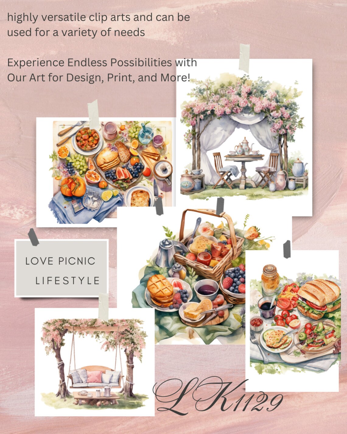 Watercolor Countryside Picnic Pink Romantic Theme , High Quality Clip ...
