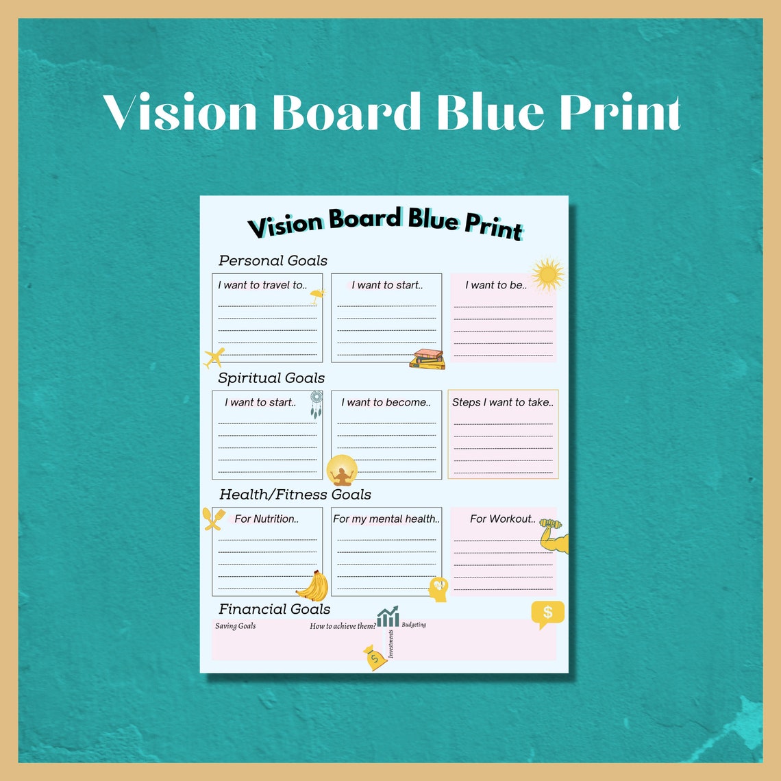 Vision Board Blue Print Digital Download Printable - Etsy