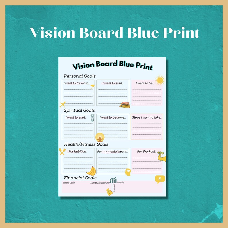 Vision Board Blue Print Digital Download Printable - Etsy