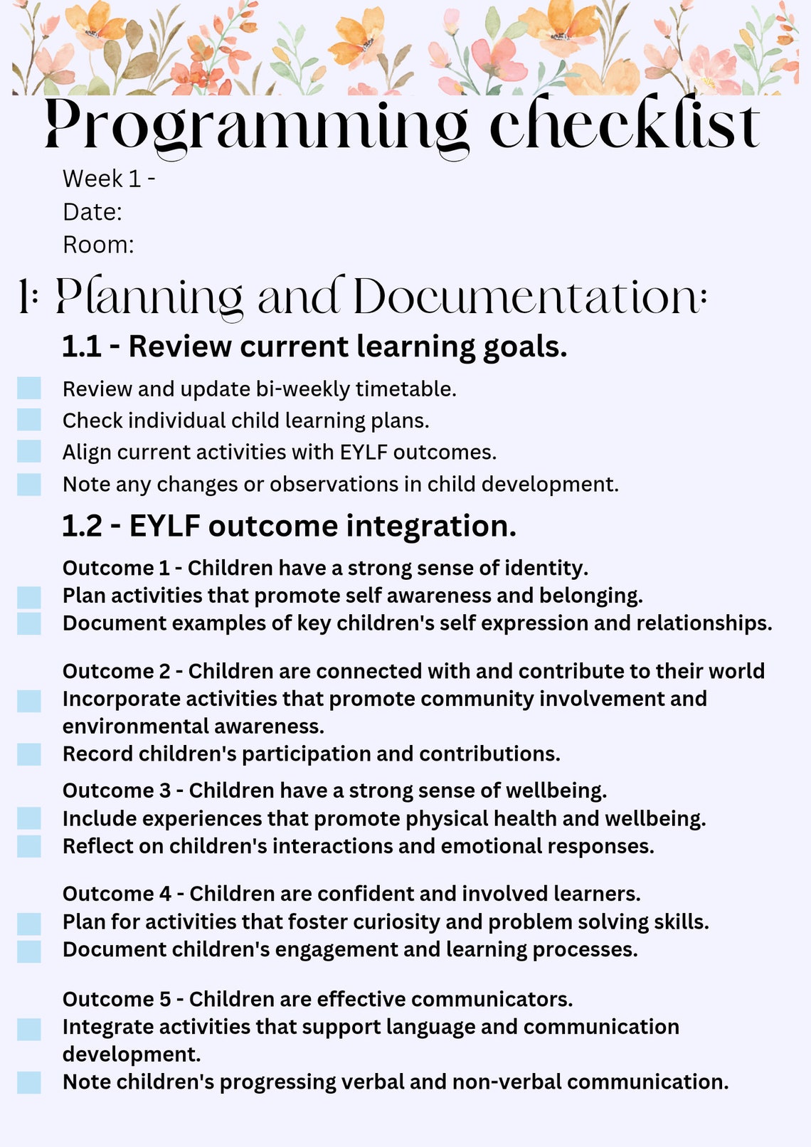 ECEC Program Checklist for Room Leaders, Qaulifieds or ECT. - Etsy