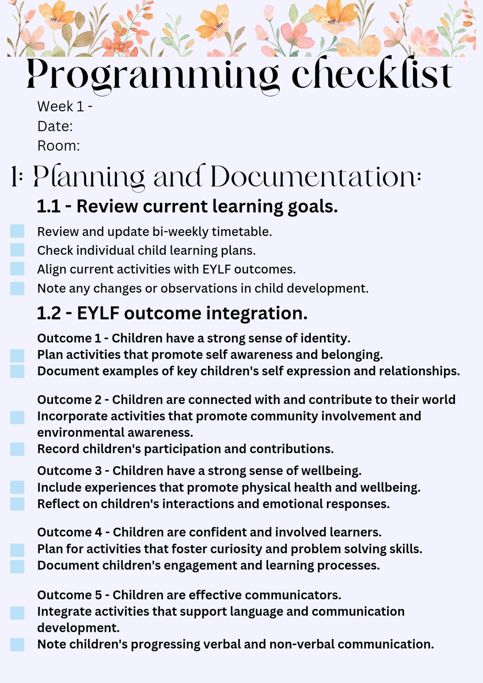 ECEC Program Checklist for Room Leaders, Qaulifieds or ECT. - Etsy