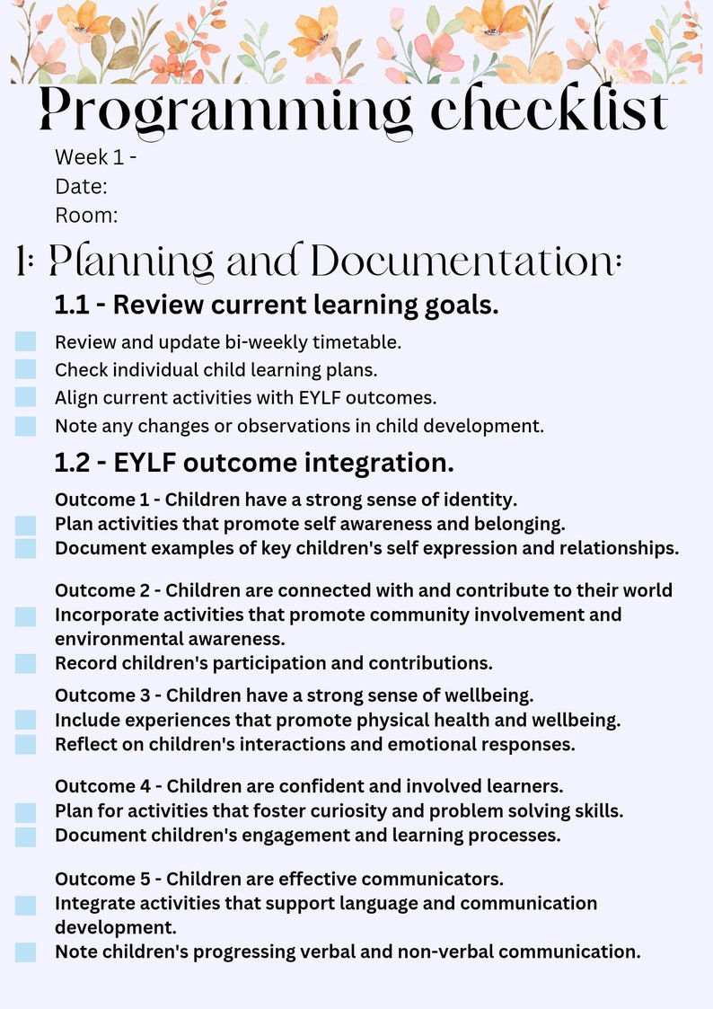 ECEC Program Checklist for Room Leaders, Qaulifieds or ECT. - Etsy