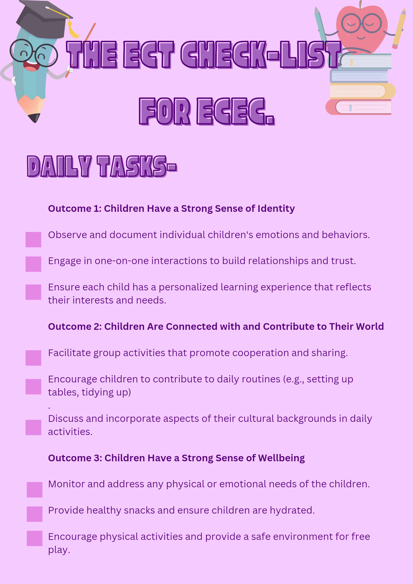 Early Childhood Teacher Checklist, ECT Checklist Job Descriptions Childcare Setting - Etsy Australia