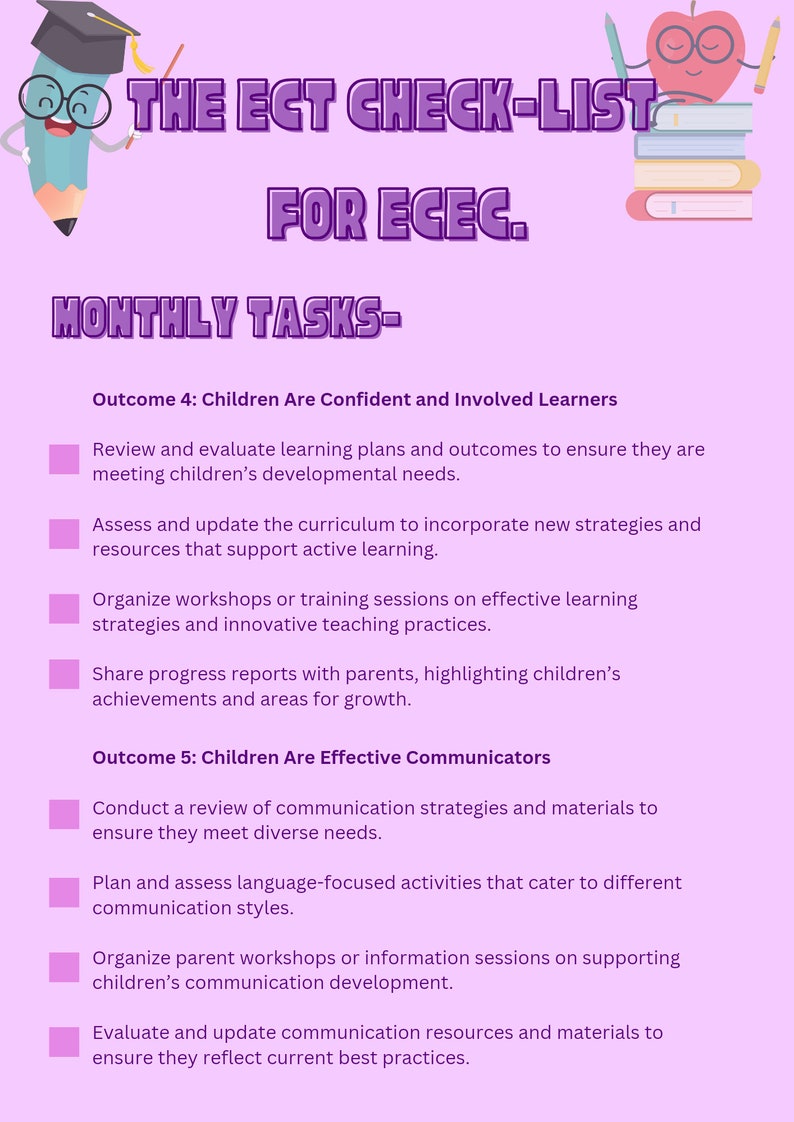 Early Childhood Teacher Checklist, ECT Checklist Job Descriptions Childcare Setting - Etsy