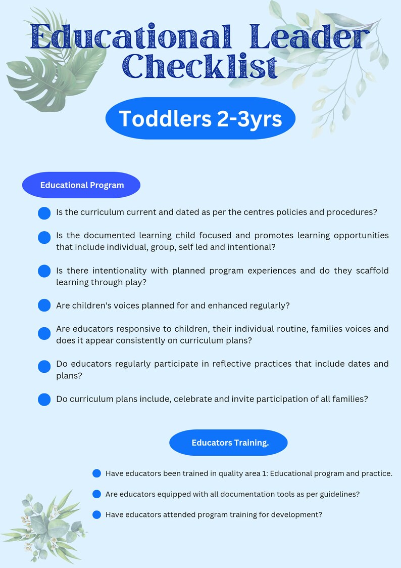Educational Leader Checklist Early Childhood Education and Care ...