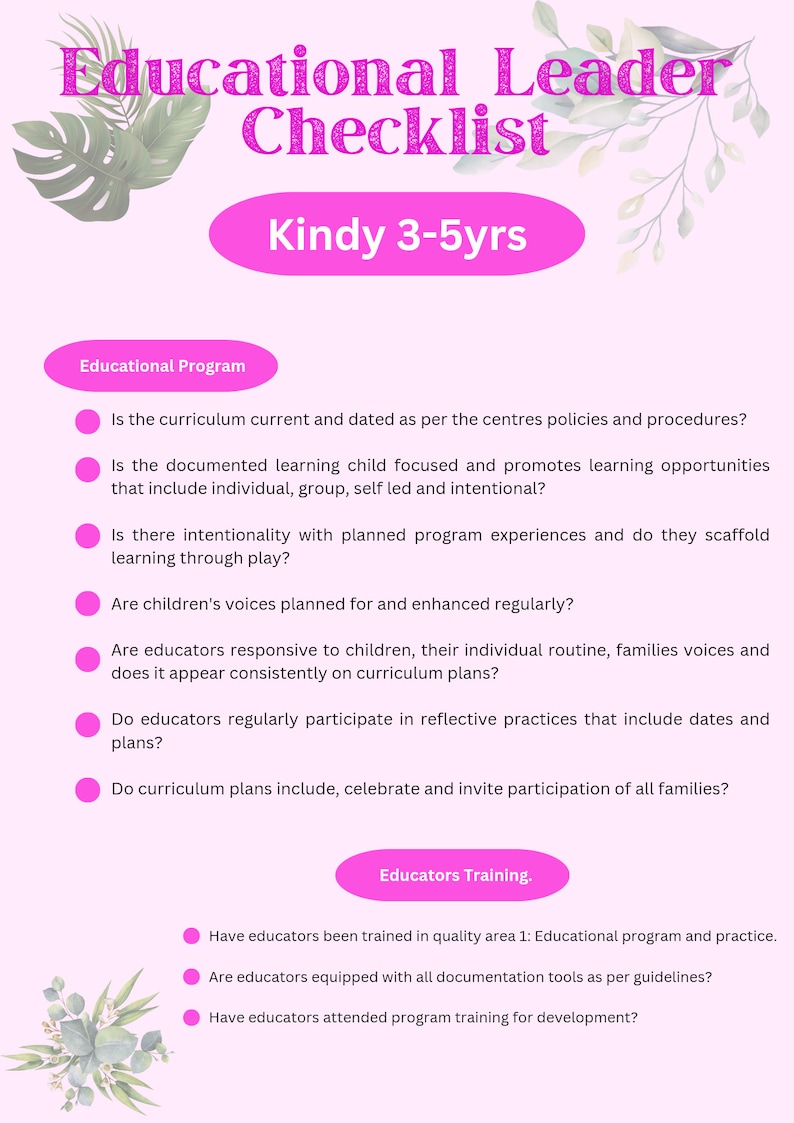 Educational Leader Checklist Early Childhood Education and Care ...