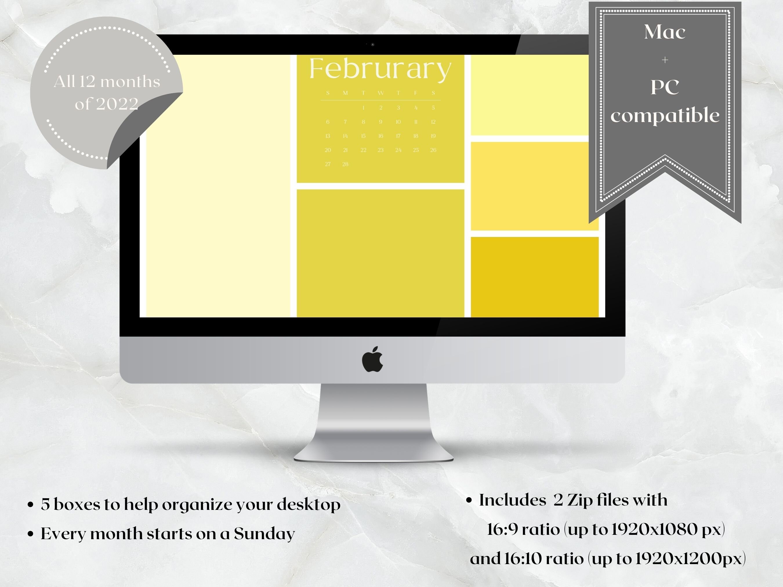 Paper 2022 Basic Yellow Monday Start Desktop Laptop Computer Organizer ...