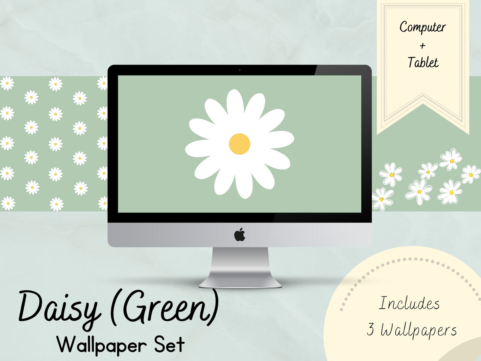 Green Daisy Wallpaper Set / Computer/ Laptop / Desktop/ Home Screen ...
