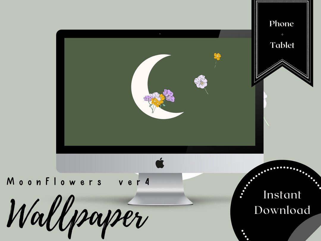 Moon Flowers Ver 4- Dark Green / Desktop Computer Laptop Wallpaper - Etsy