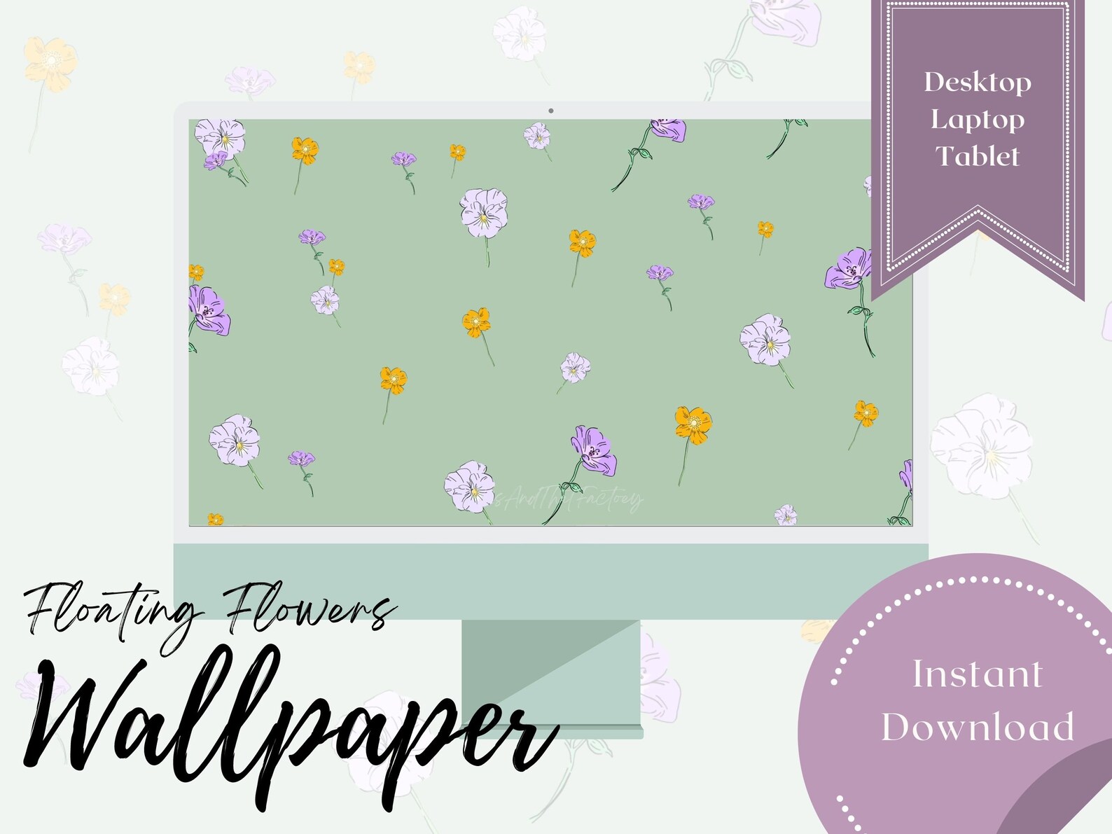 Floating Flowers- Green Desktop Laptop Computer Background Wallpaper ...