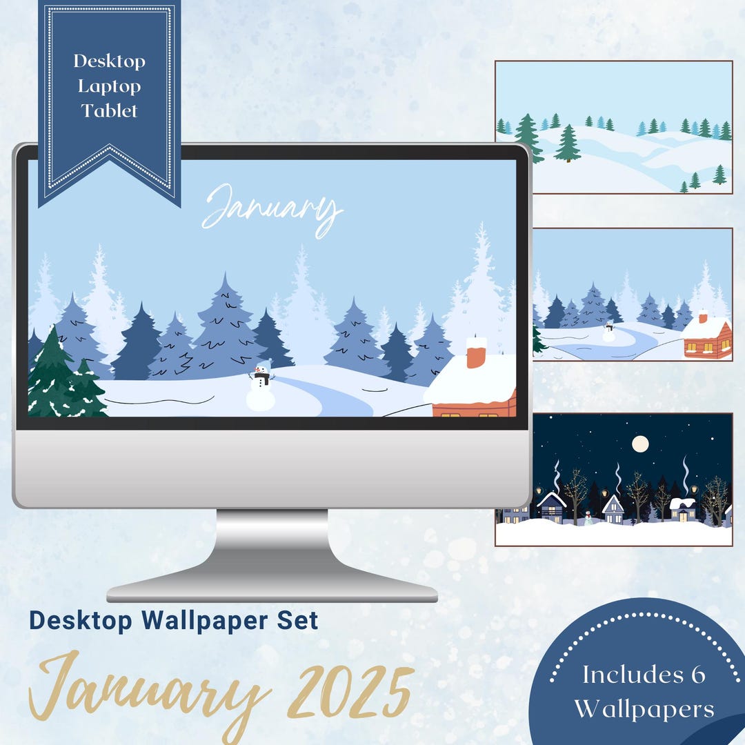 January 2025 - Winter Computer Tablet Home Screen Lock Screen Wallpaper ...