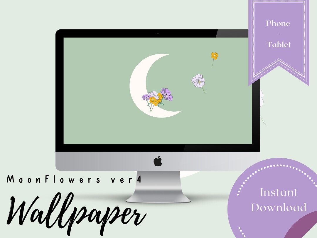 Moon Flowers Ver 4- Pale Green / Desktop Computer Laptop Wallpaper - Etsy