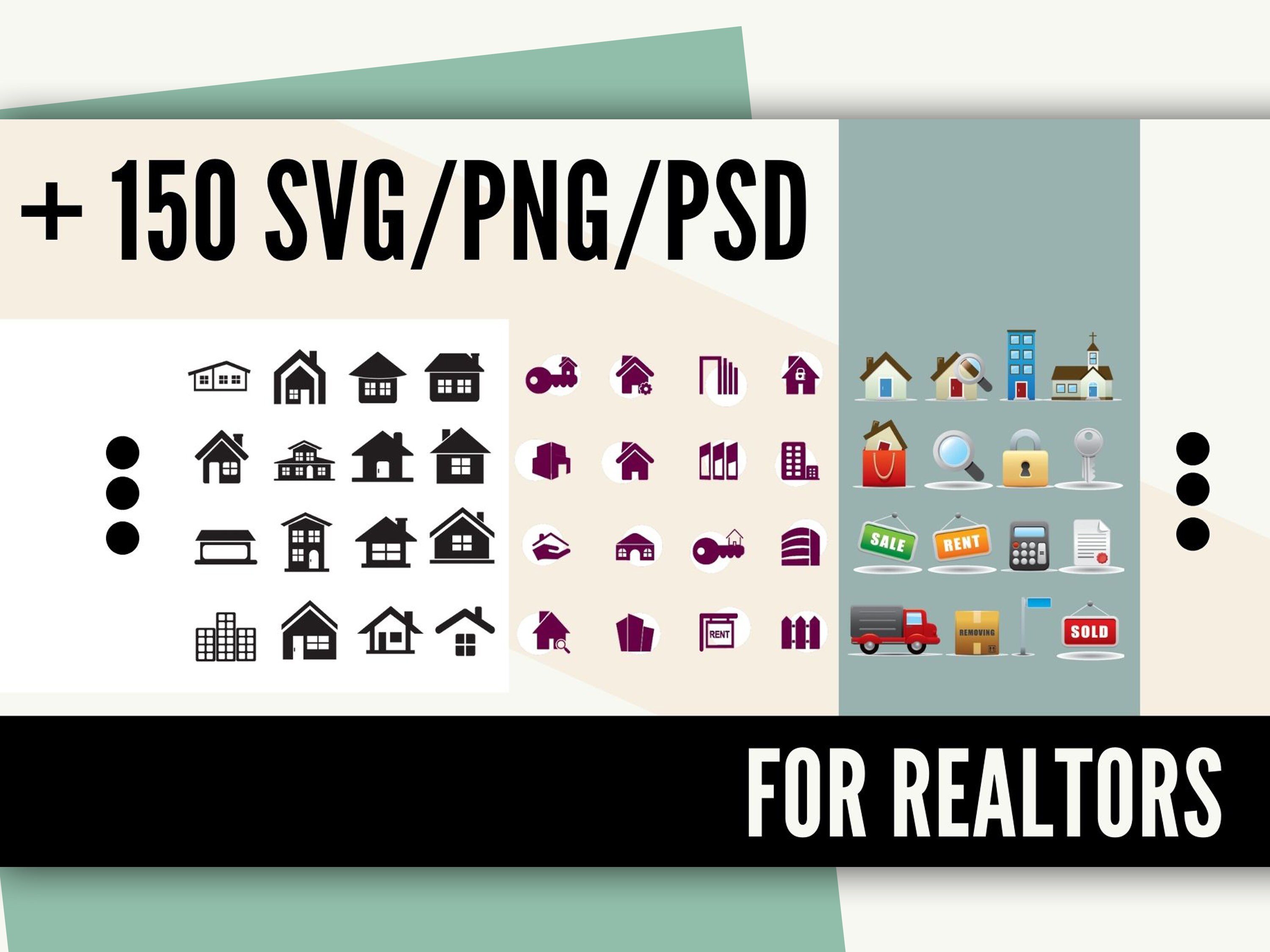 SVG Icons Clipart Real Estate Agency +150 Digital PNG PSD Real Estate ...