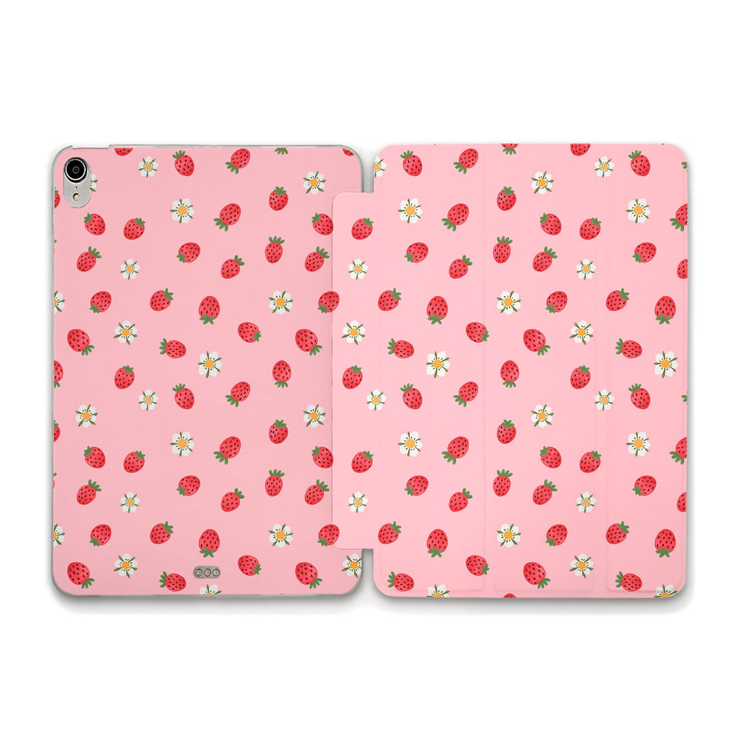 Strawberries iPad Case Aesthetic Cute Pink iPad 10th 9th 10.2 iPad Air ...