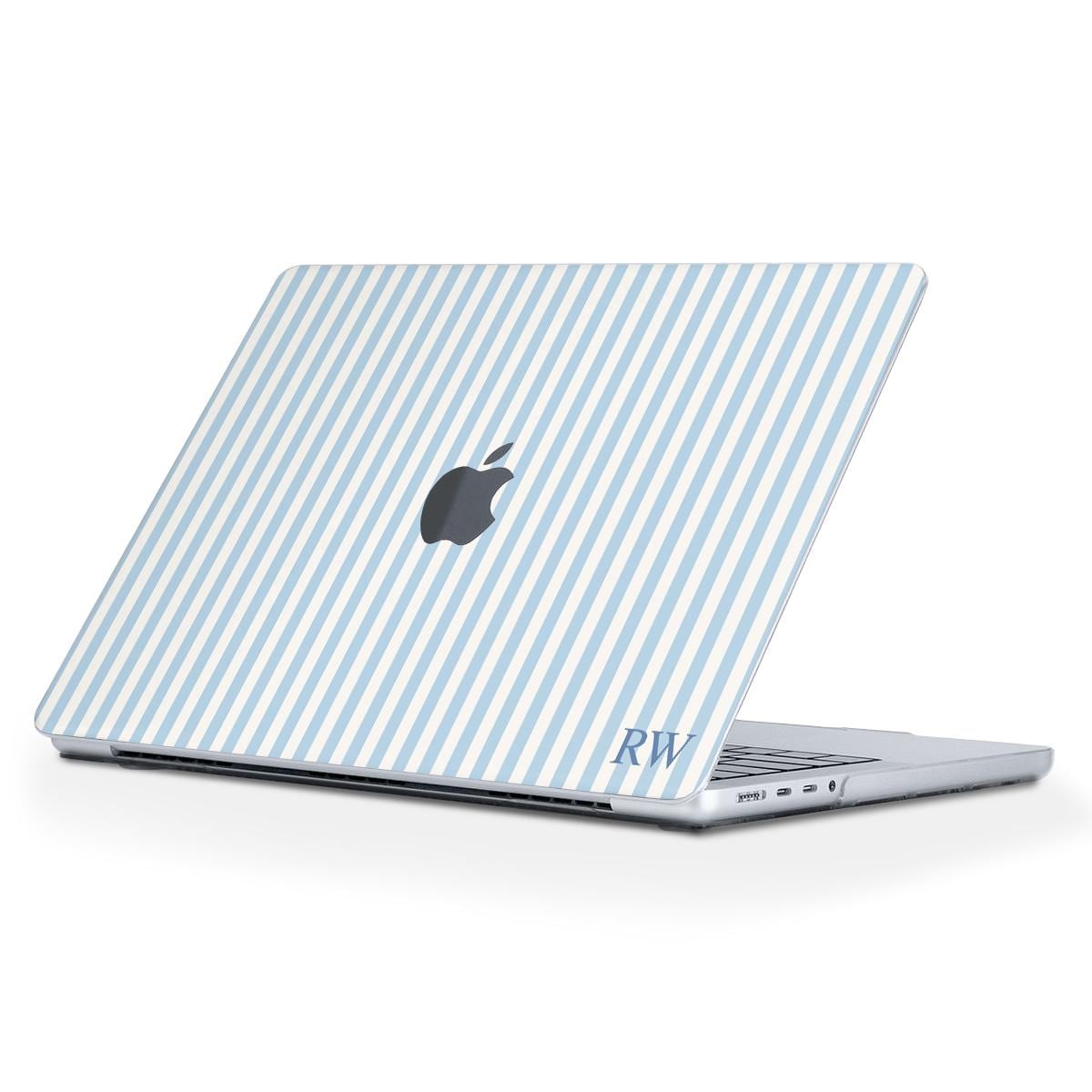 Initials MacBook Case Aesthetic Blue Stripes MacBook Air 13 15 M2 M3 M4 ...