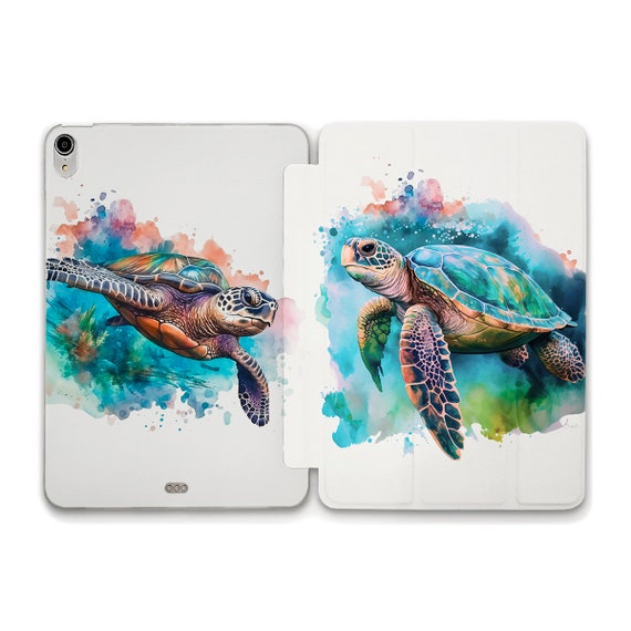 Turtle Ipad Cases Turtle Watercolor Design Tri Fold Stand Case Temu