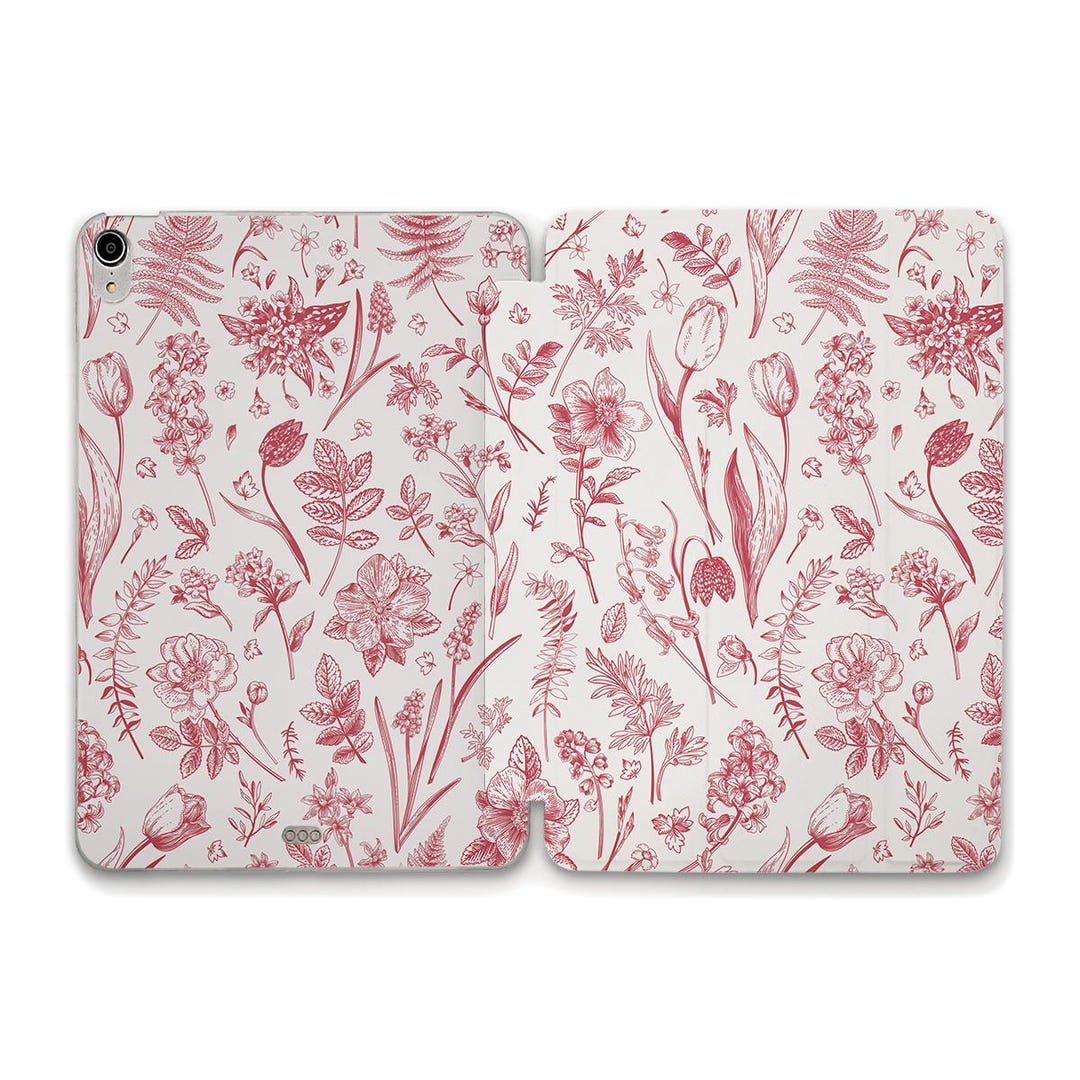 Floral iPad Case Aesthetic Red Flowers iPad 10th 9th iPad Air 11 5th 10 ...