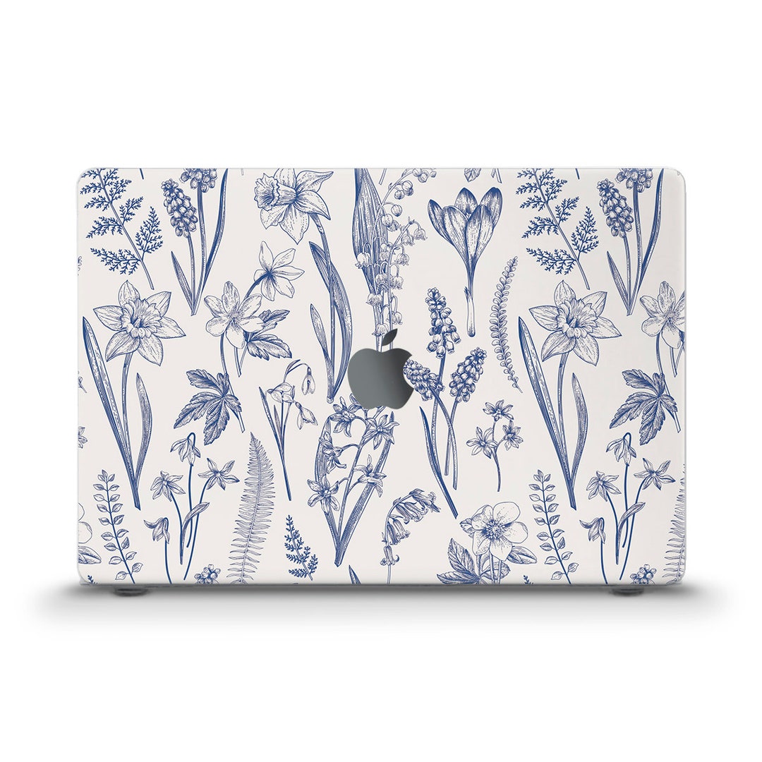 Flowers MacBook Case Aesthetic Blue Floral MacBook Air 13 Air 15 M2 M3 ...