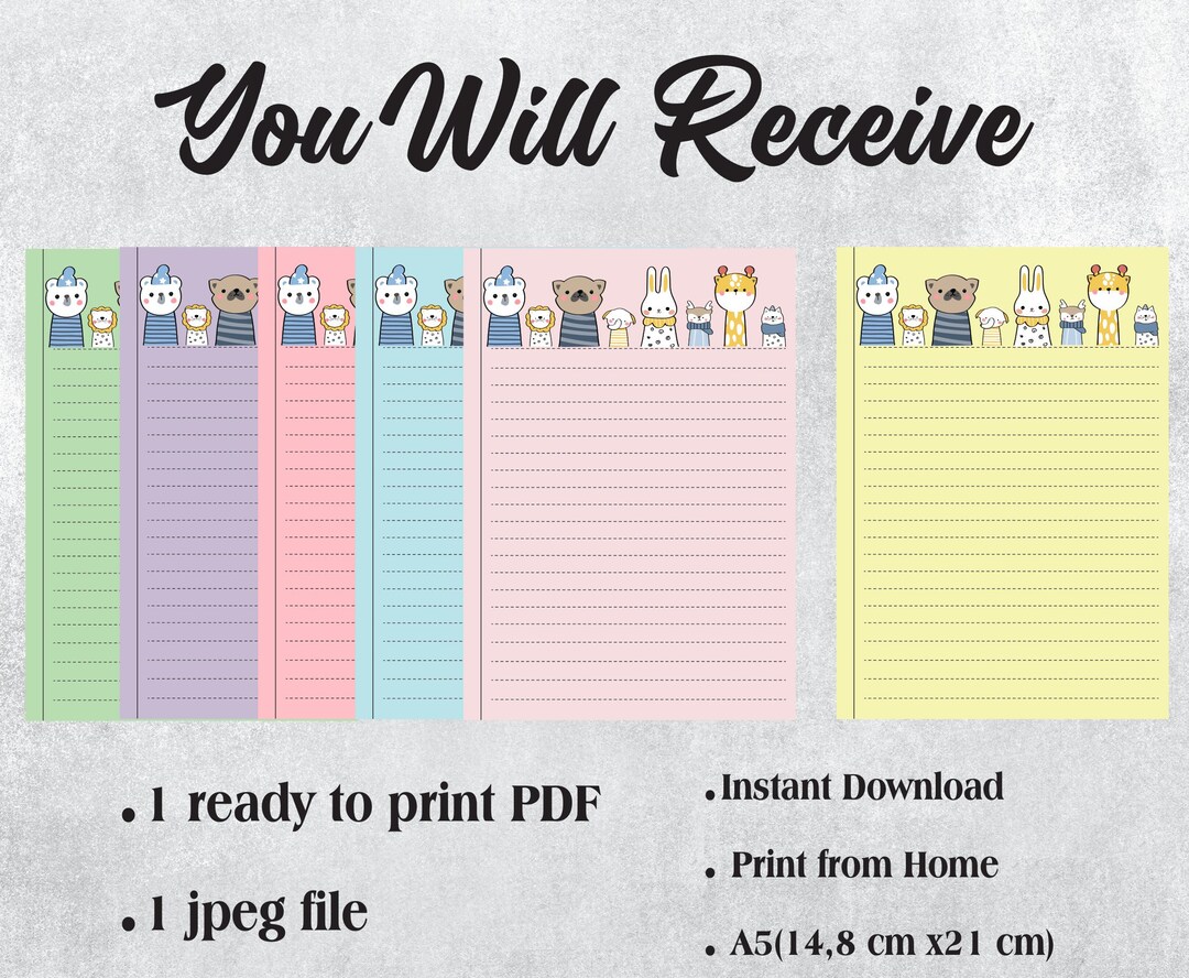 Basic Line Note Page / A5, Letter / Line Note Page 6 Set / Digital File ...