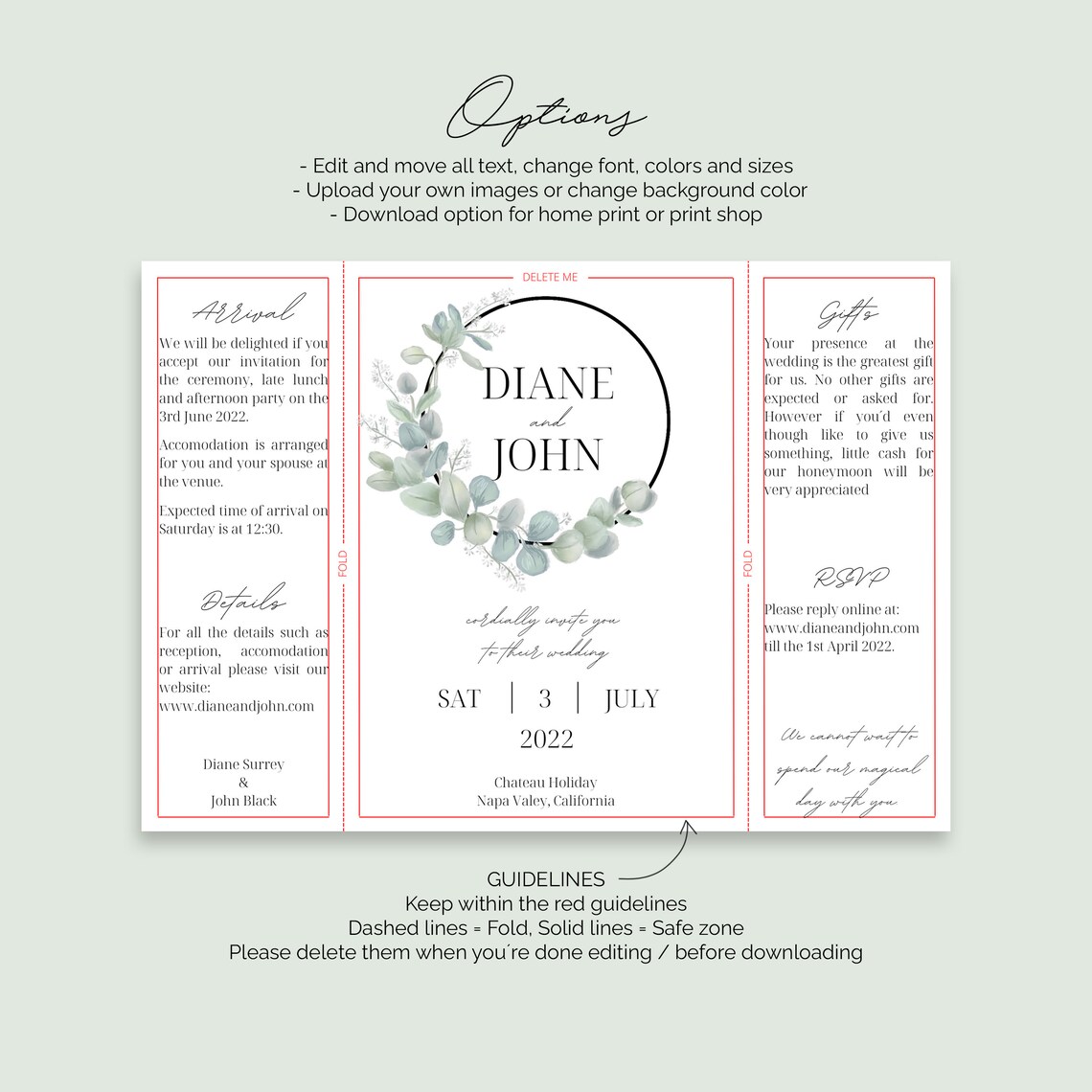 Gatefold Wedding Invitation Template Invitation Instant | Etsy