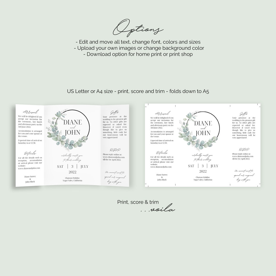 Gatefold Wedding Invitation Template Invitation Instant | Etsy