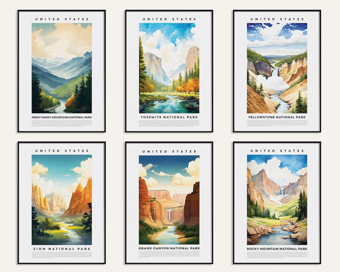 US National Parks Posters Set of 6 National Parks Posters Prints Living ...