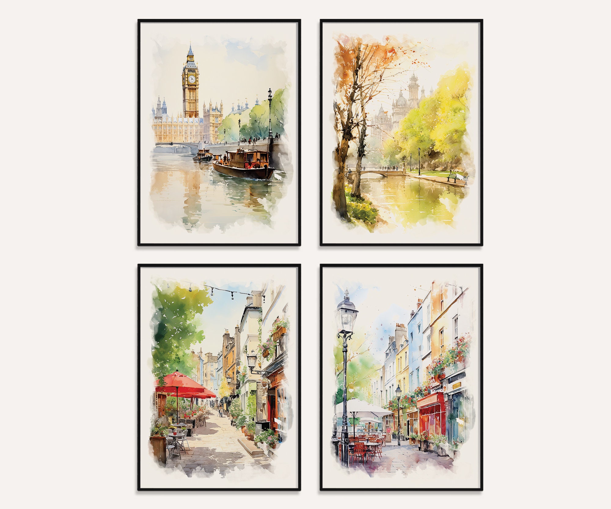 England London Watercolor Prints Bundle Set of 4 Touristic - Etsy