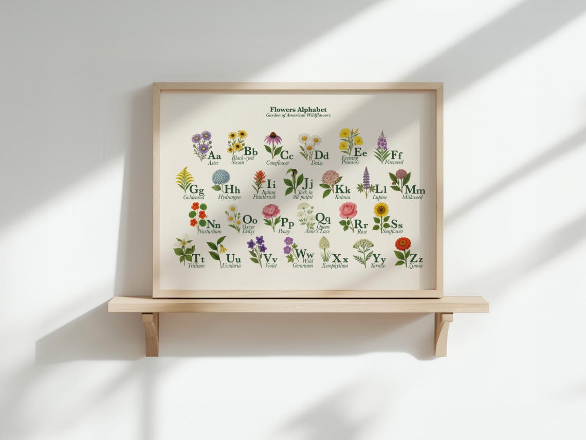 Wildflower ABC Poster: Botanical Alphabet Print for Kids (digital ...