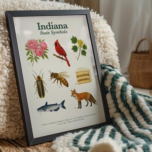 Indiana State Symbols Poster: Vintage Educational Art (digital Download ...