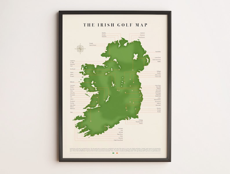 The Irish Golf Map Posters, Golf Travel Poster, Golf Map, Irish Golf ...