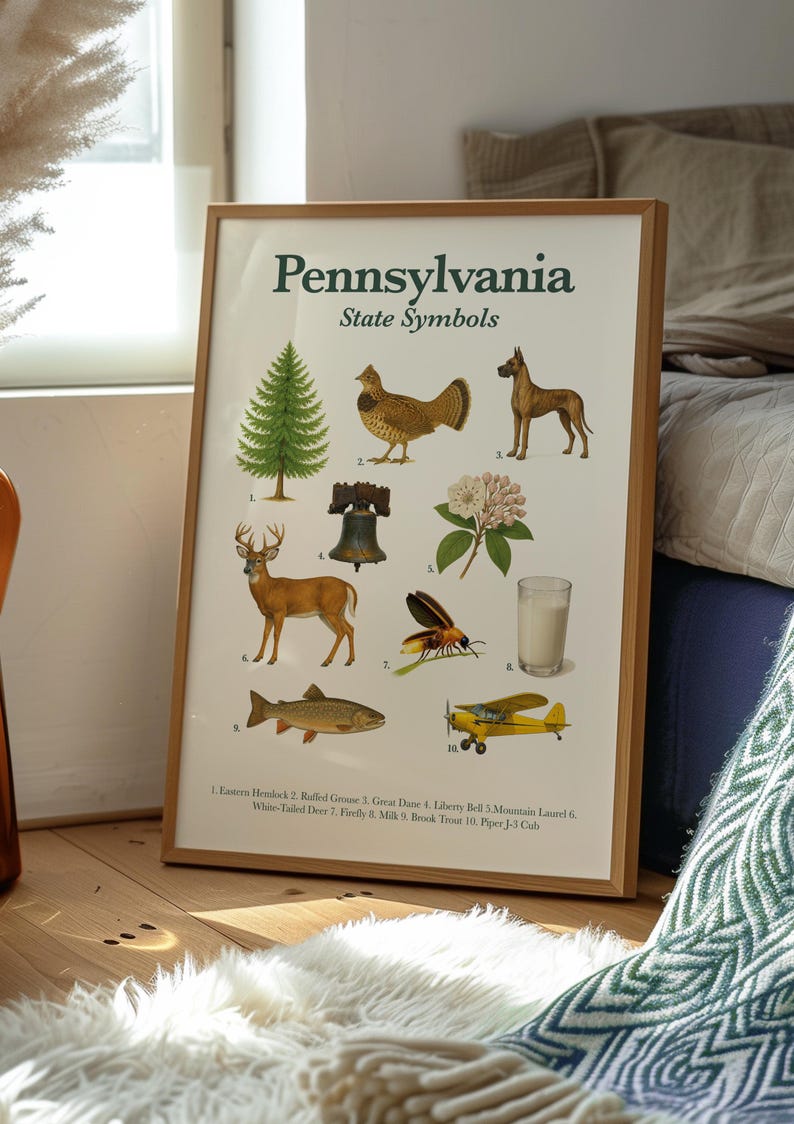 Pennsylvania State Symbols Poster: Vintage Educational Wall Art ...